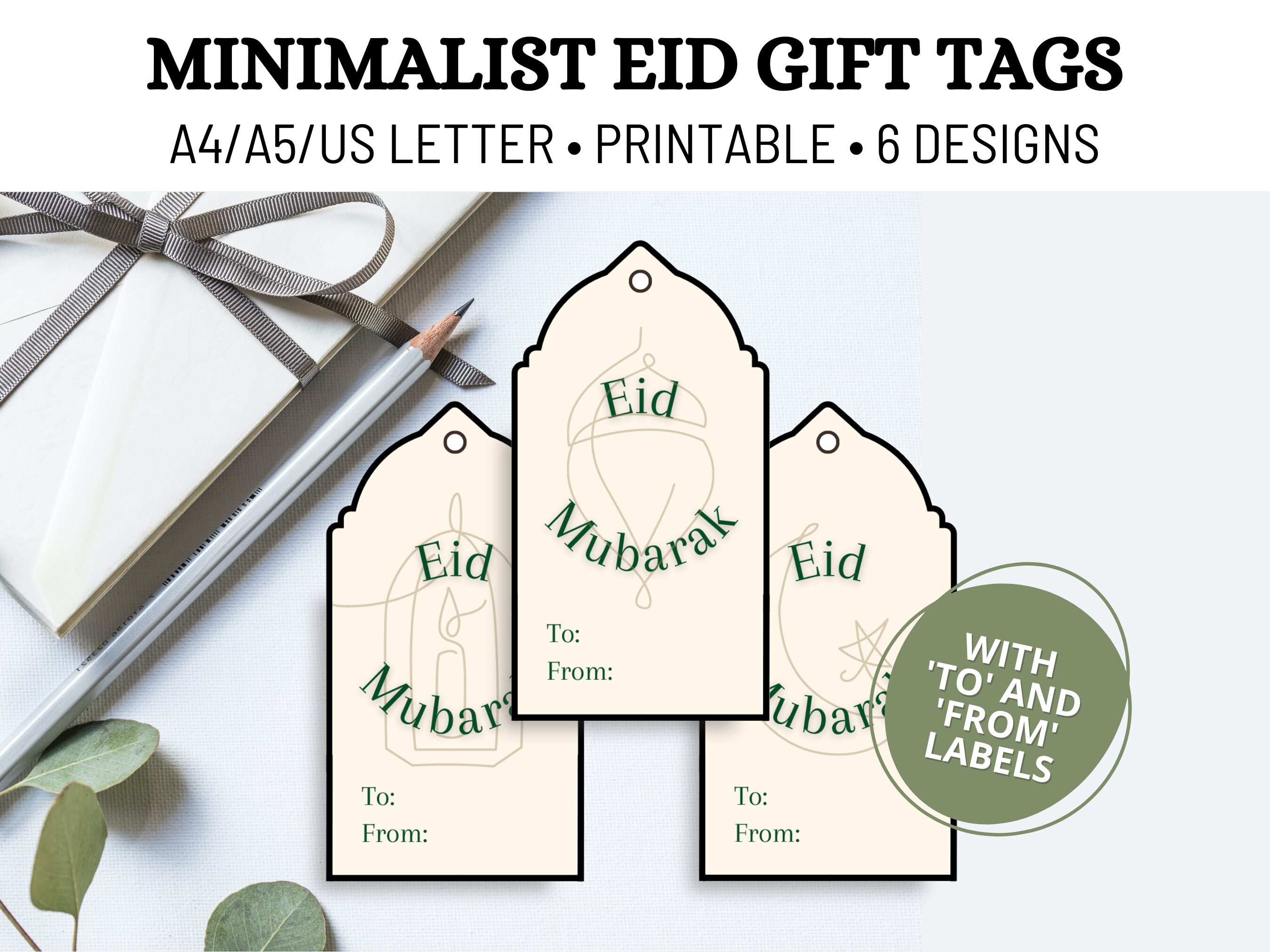 Eid Gift Tag Printable With Labels Minimalist Eid Tag Eid Mubarak ...