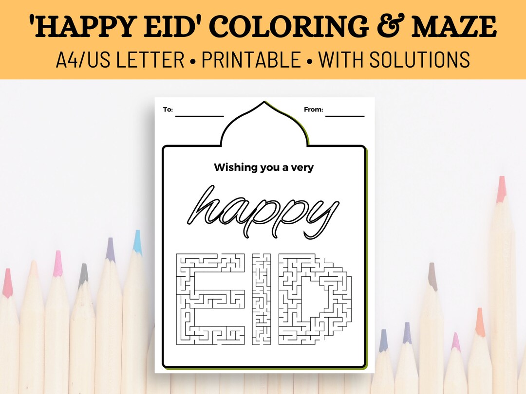Happy Eid Maze & Coloring Card Printable Eid Games for Kids Eid Mubarak ...