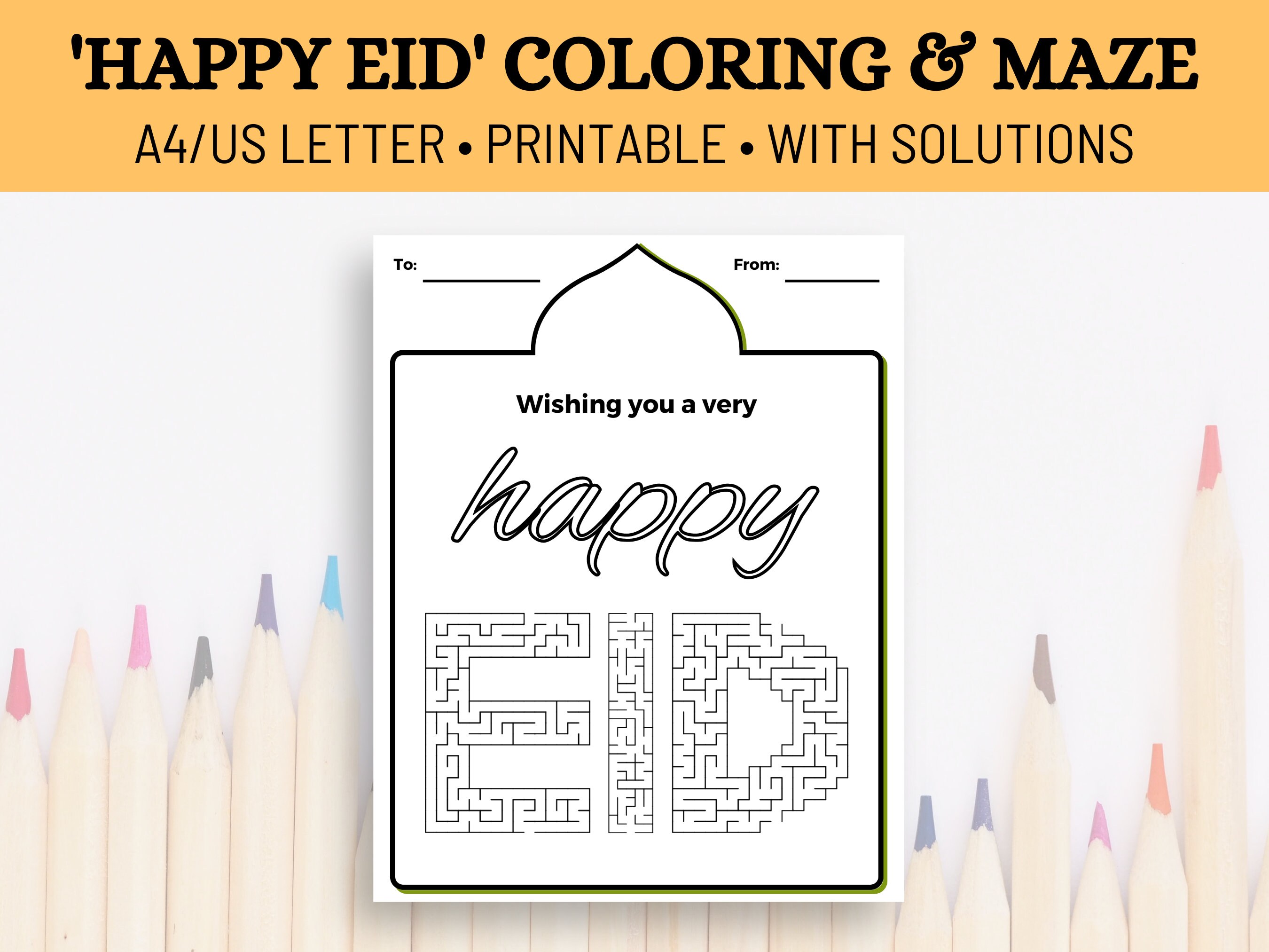Happy Eid Maze & Coloring Card Printable Eid Games for Kids Eid Mubarak ...