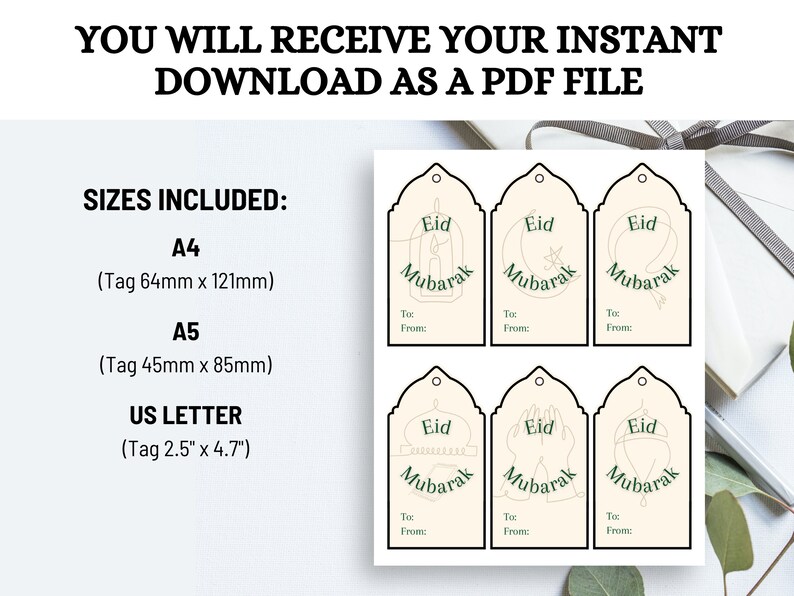 Eid Gift Tag Printable With Labels Minimalist Eid Tag Eid Mubarak ...