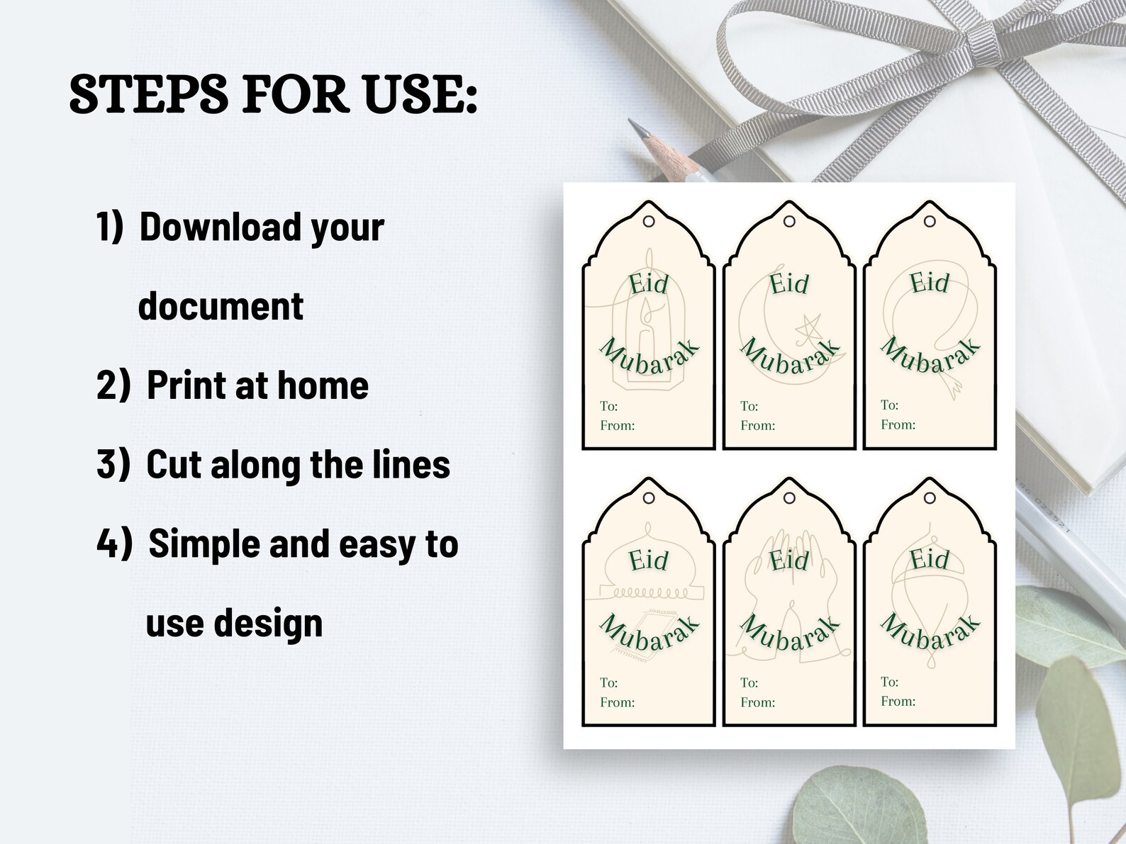 Eid Gift Tag Printable With Labels Minimalist Eid Tag Eid Mubarak ...