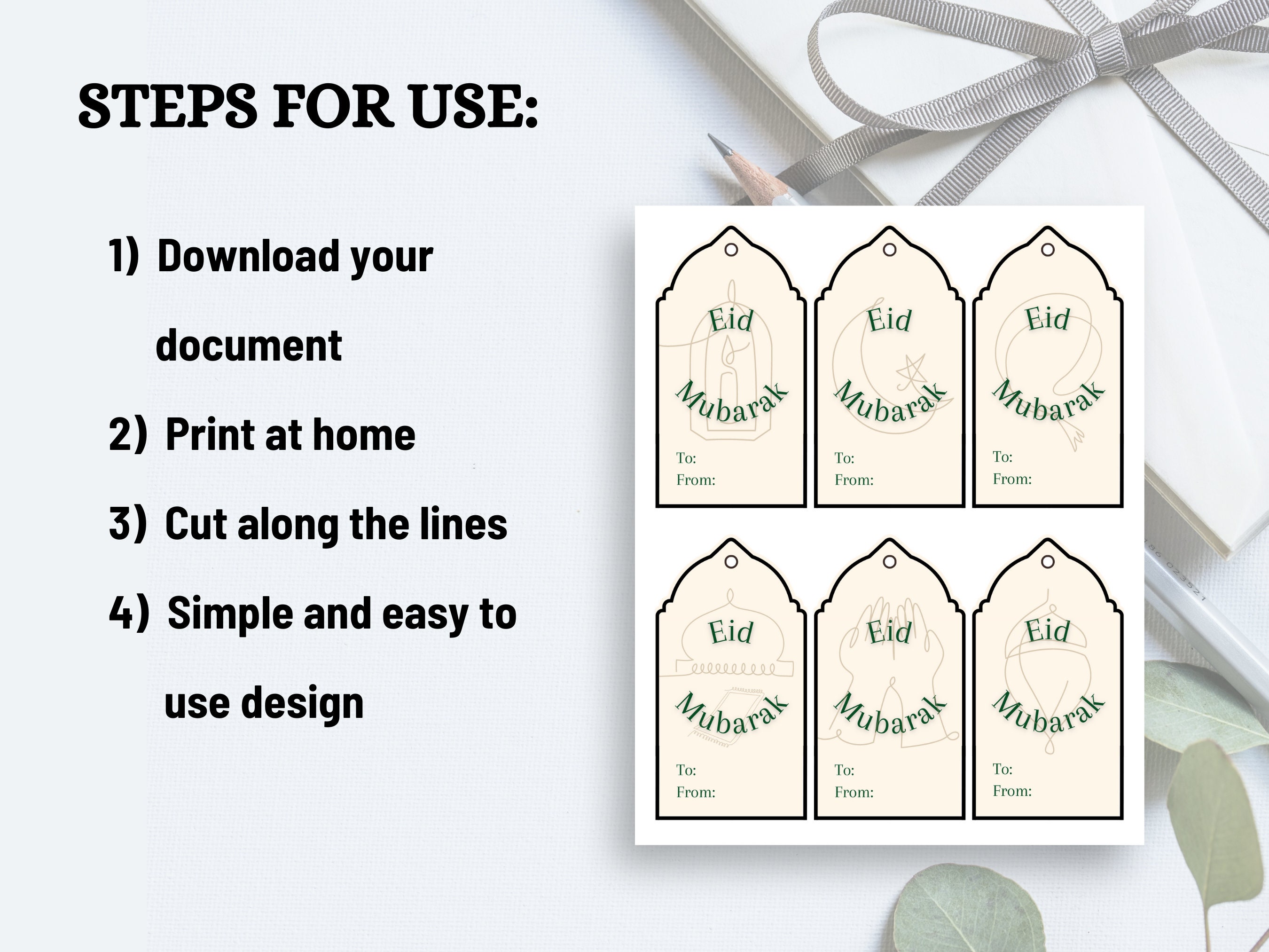 Eid Gift Tag Printable With Labels Minimalist Eid Tag Eid Mubarak ...