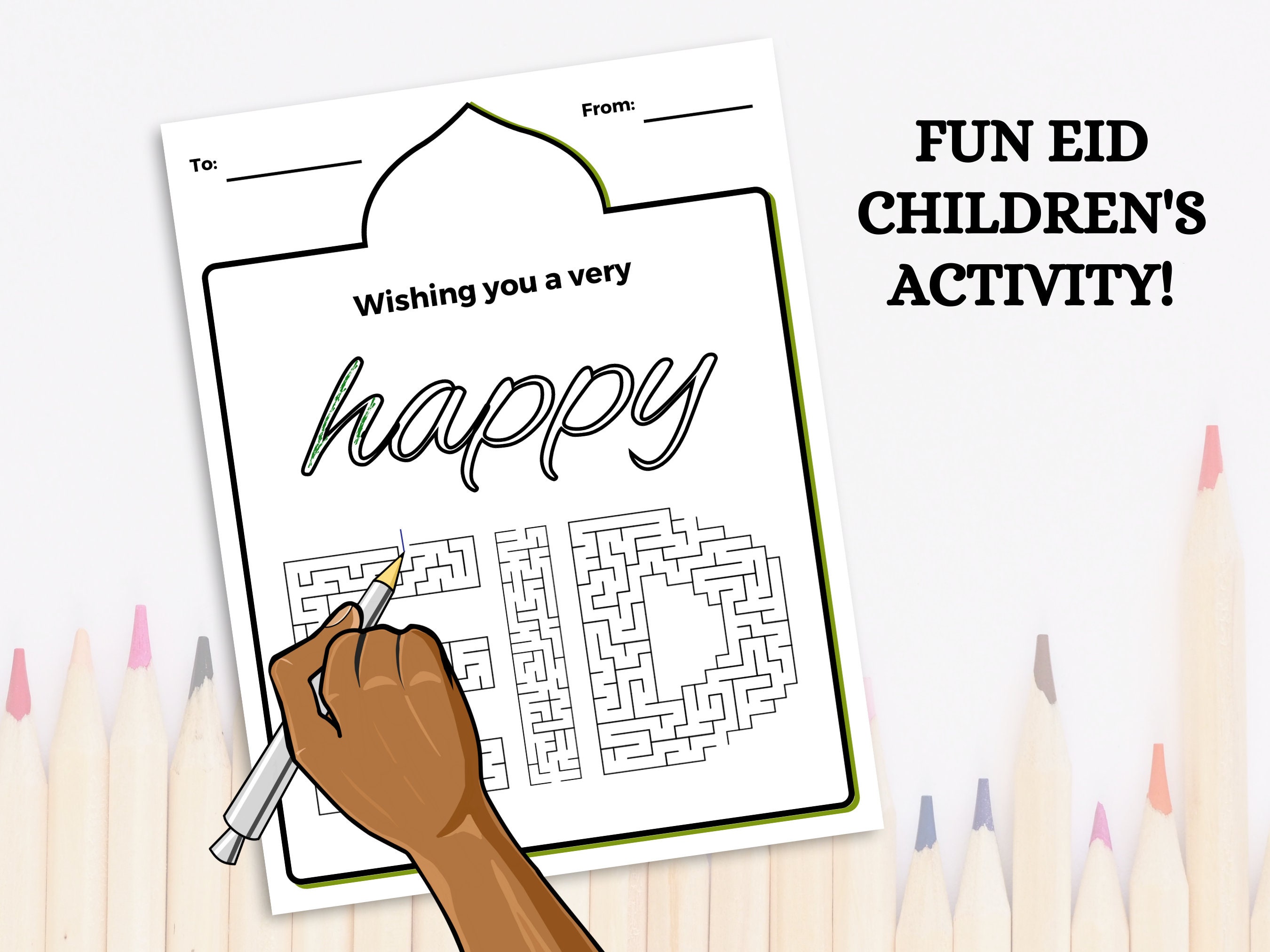 Happy Eid Maze & Coloring Card Printable Eid Games for Kids Eid Mubarak ...