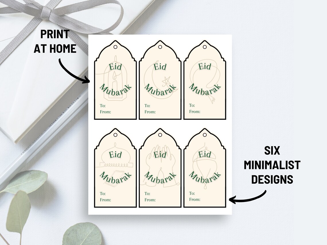 Eid Gift Tag Printable With Labels Minimalist Eid Tag Eid Mubarak ...