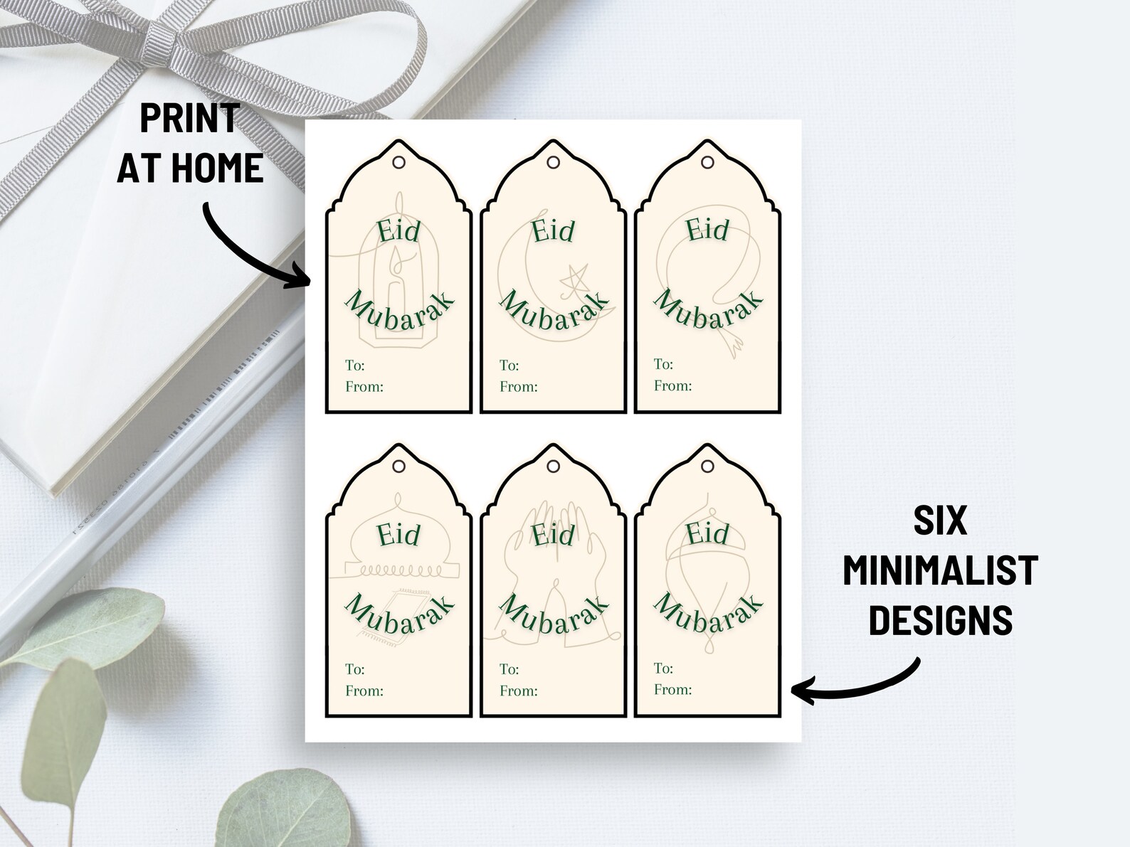 Eid Gift Tag Printable With Labels Minimalist Eid Tag Eid Mubarak ...