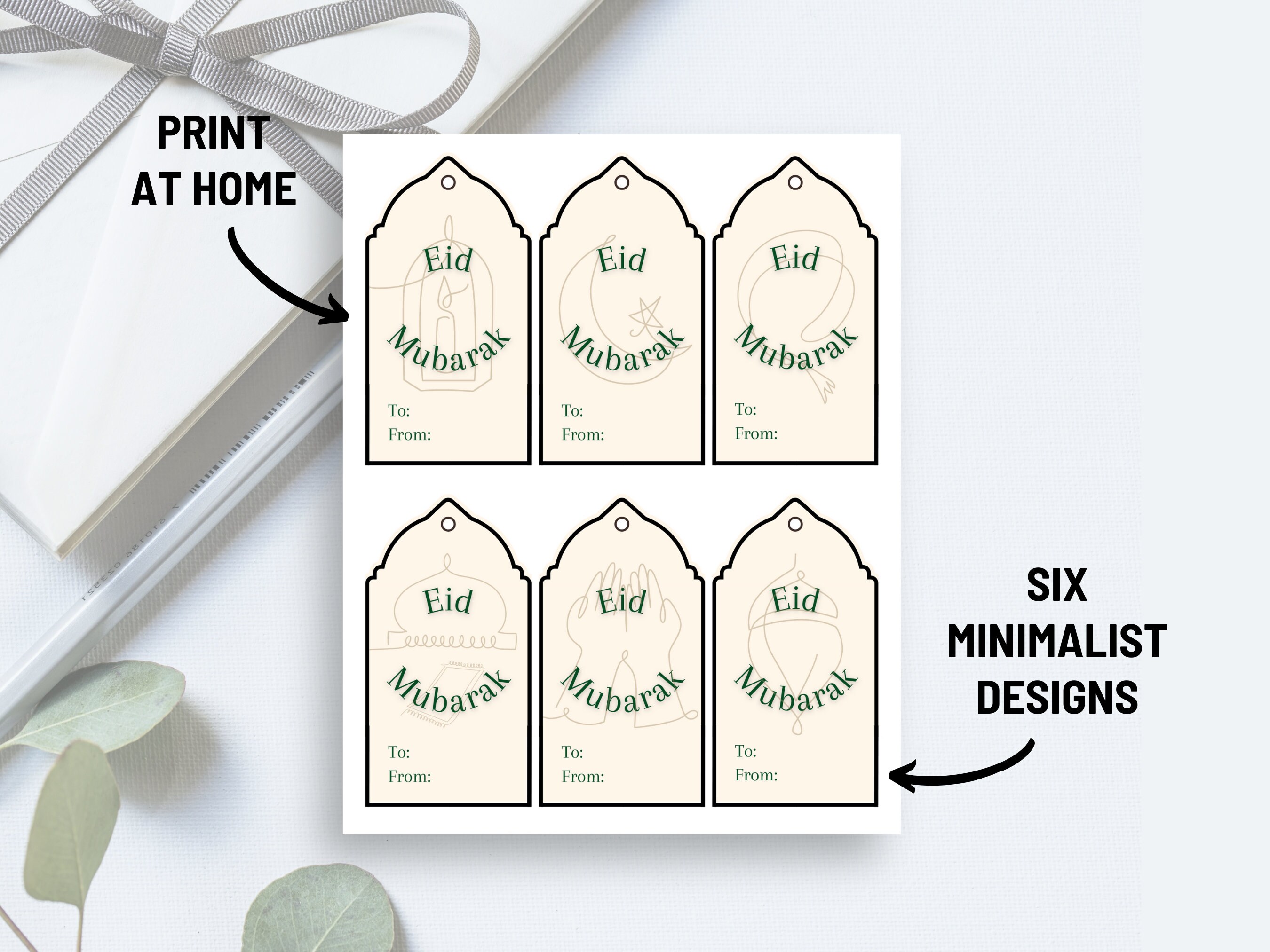 Eid Gift Tag Printable With Labels Minimalist Eid Tag Eid Mubarak ...