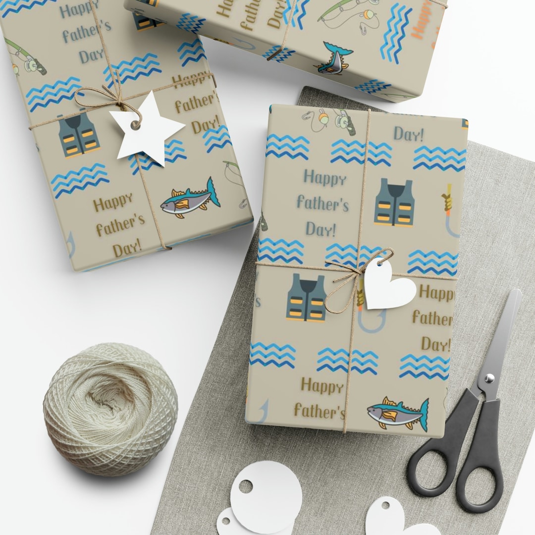 Hooked on Dad, Unique Fathers Day Wrapping Paper With a Fun Fishing ...