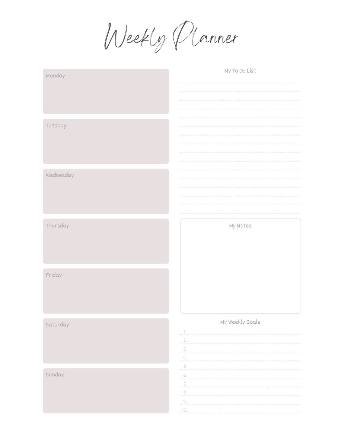 Weekly Planner Printable, Instant Download, Minimal Planner, Weekly ...