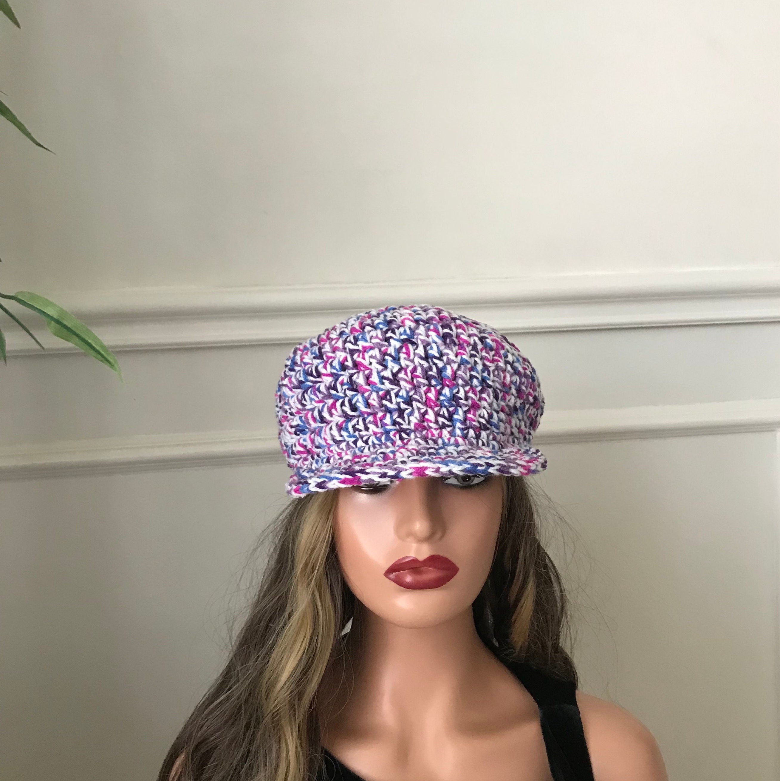 Chunky Crochet Baseball Cap, Crochet Baseball Cap With Brim, Winter ...