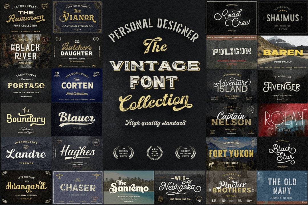 Vintage Fonts Bundle Typeface, Retro Font, Modern Vintage, Blackletter ...