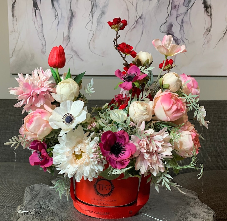 Silk Fake Flower Arrangement in Vase Real Touch Flowers Centerpiece ...