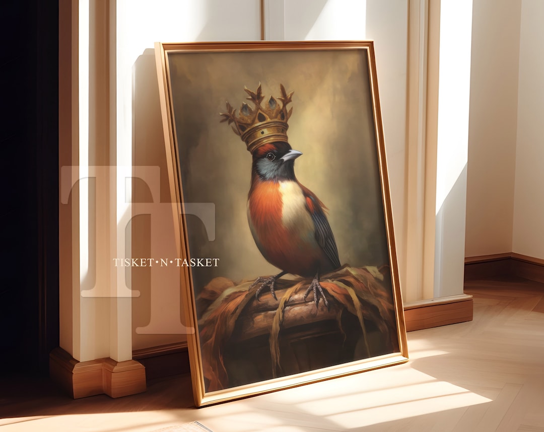Royal Bird Wearing Crown, Vintage Style Oil Painting | Digital Download ...