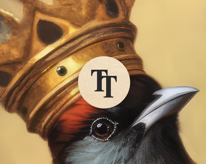 Royal Bird Wearing Crown, Vintage Style Oil Painting | Digital Download ...