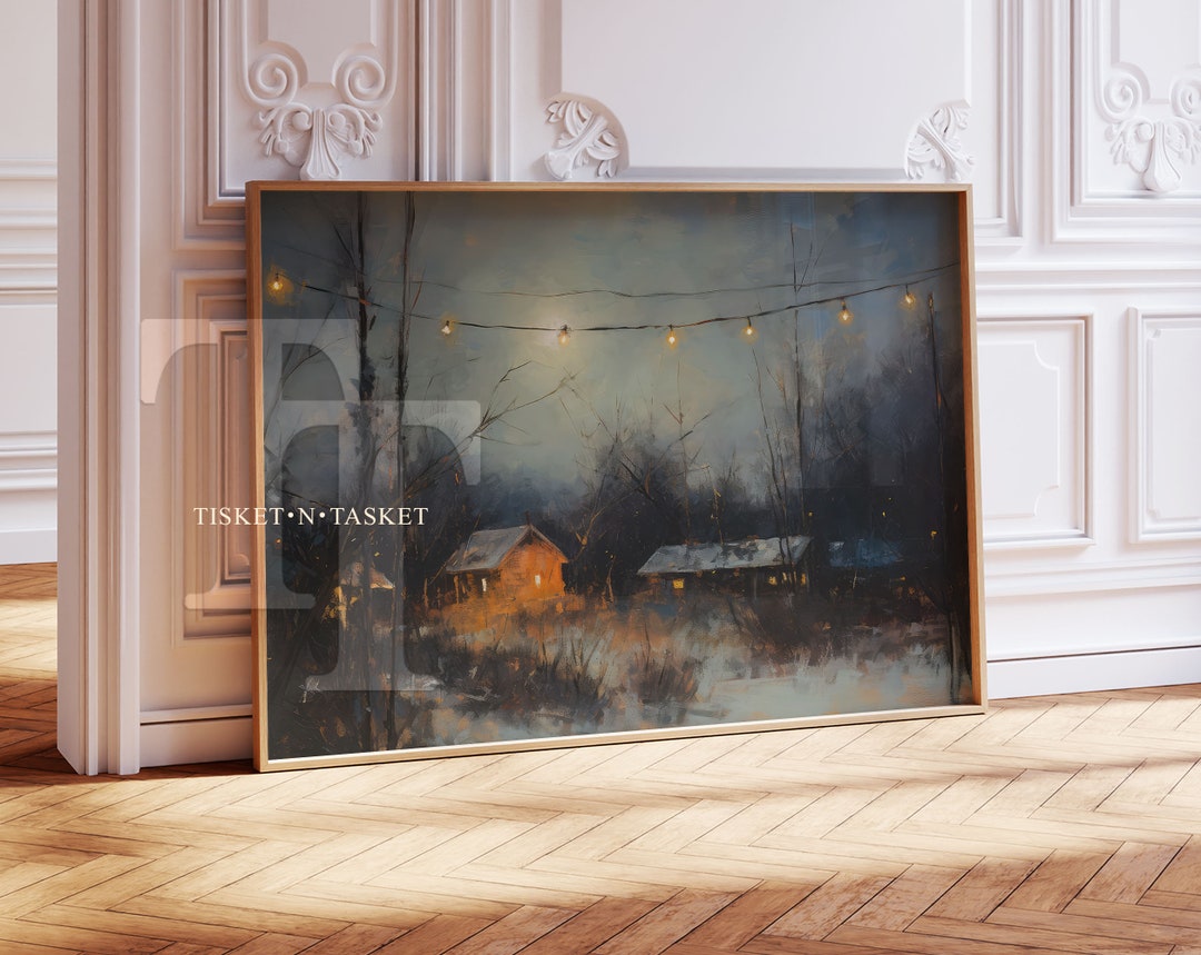 Outdoor Glowing Night Lights Landscape Painting | Digital Download ...