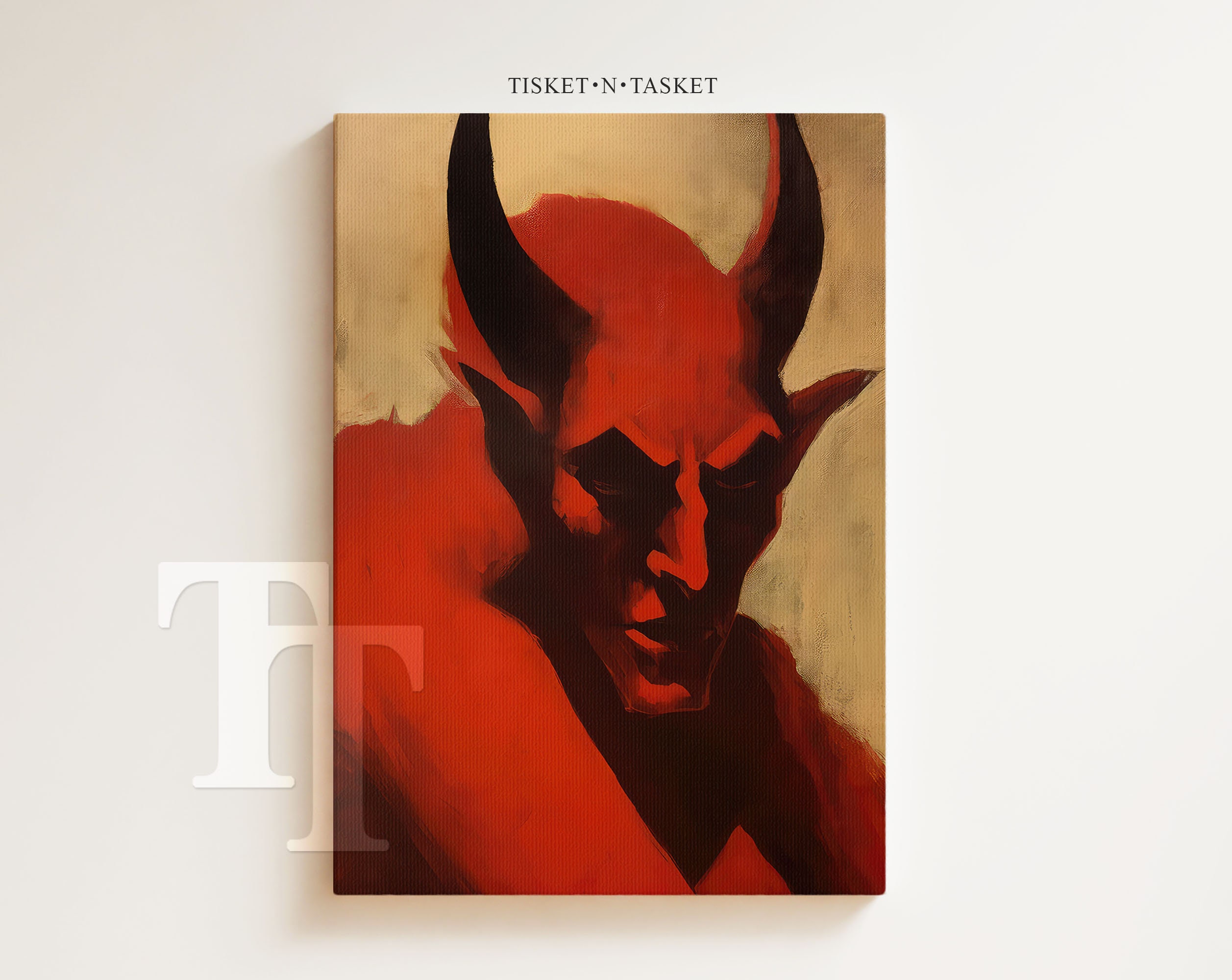 Red Demon Portrait, Devil Vintage Style Painting Gothic Digital ...