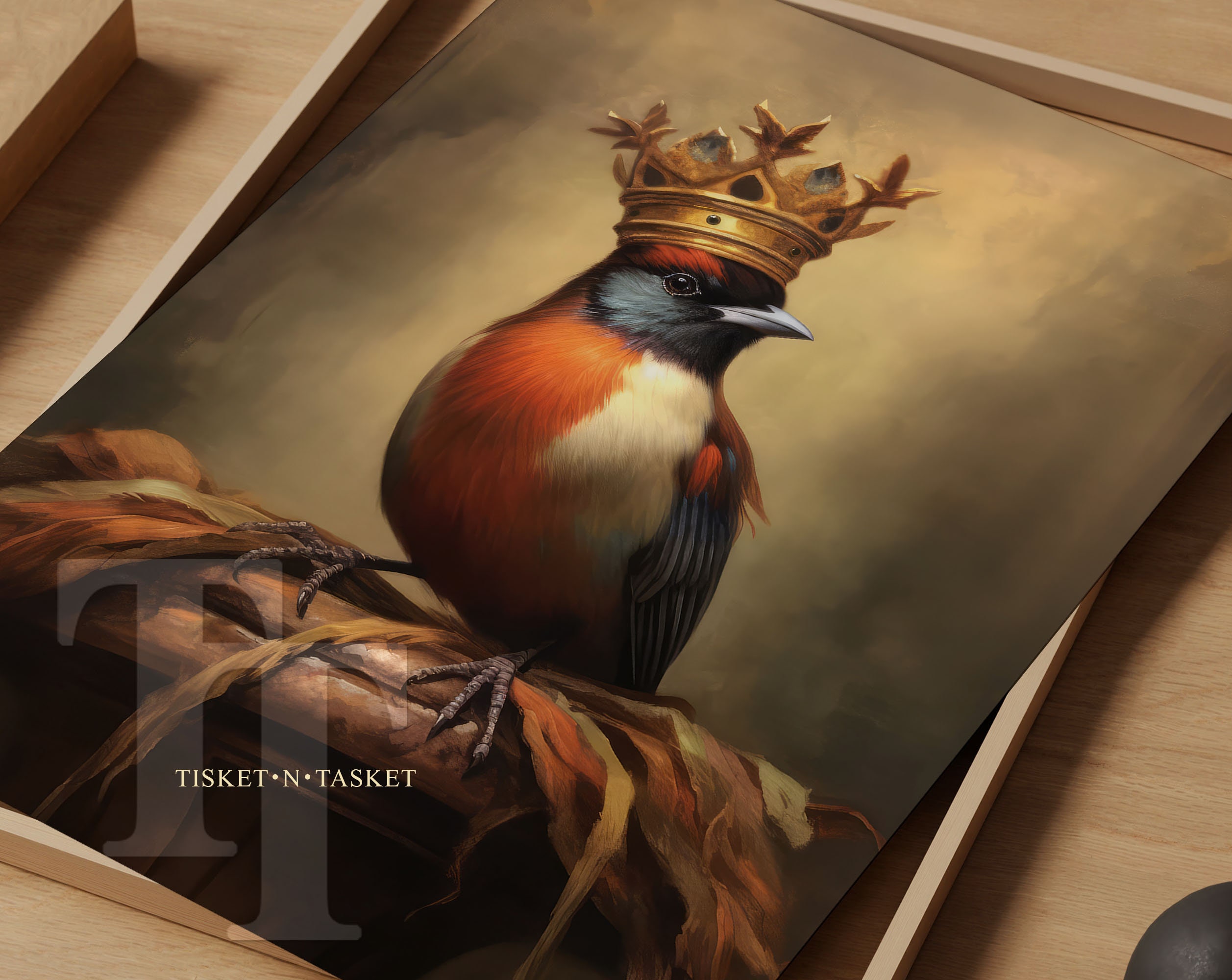Royal Bird Wearing Crown, Vintage Style Oil Painting | Digital Download ...