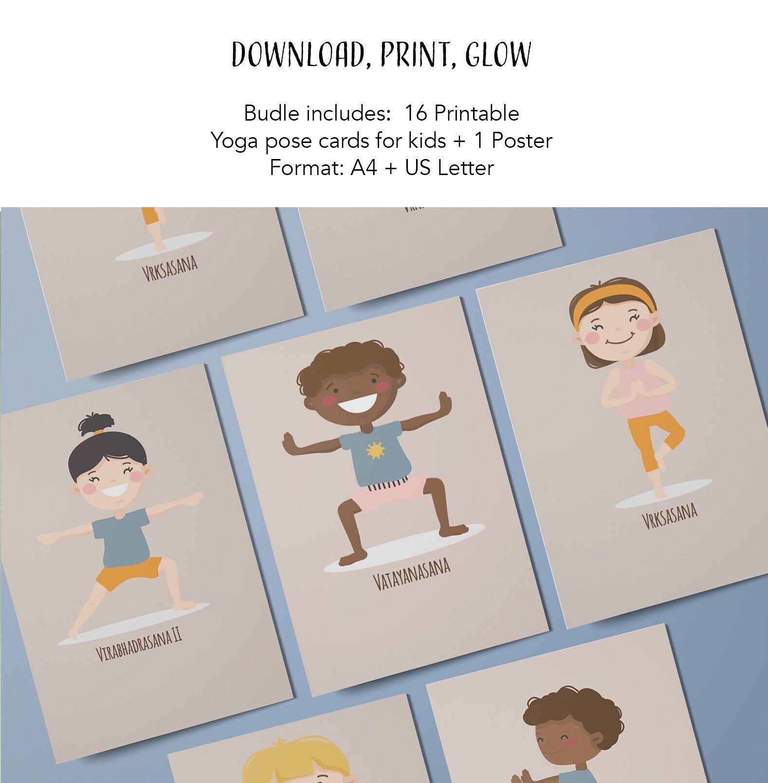 16 Printable Yoga Pose Cards + 1 Poster for Kids - Etsy