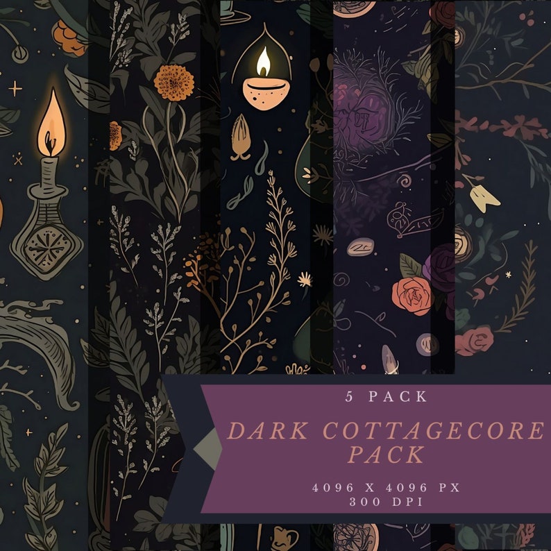 Dark Enchantment: Gothic Cottagecore Digital Patterns, Seamless Pattern ...