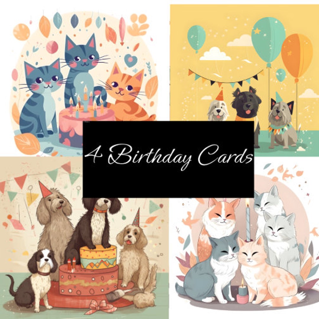 Printable Dog Cat Birthday Card Printable Birthday Card - Etsy