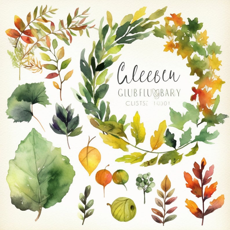 Fall Greenery Watercolor Clipart Plant Clipart Botanical - Etsy