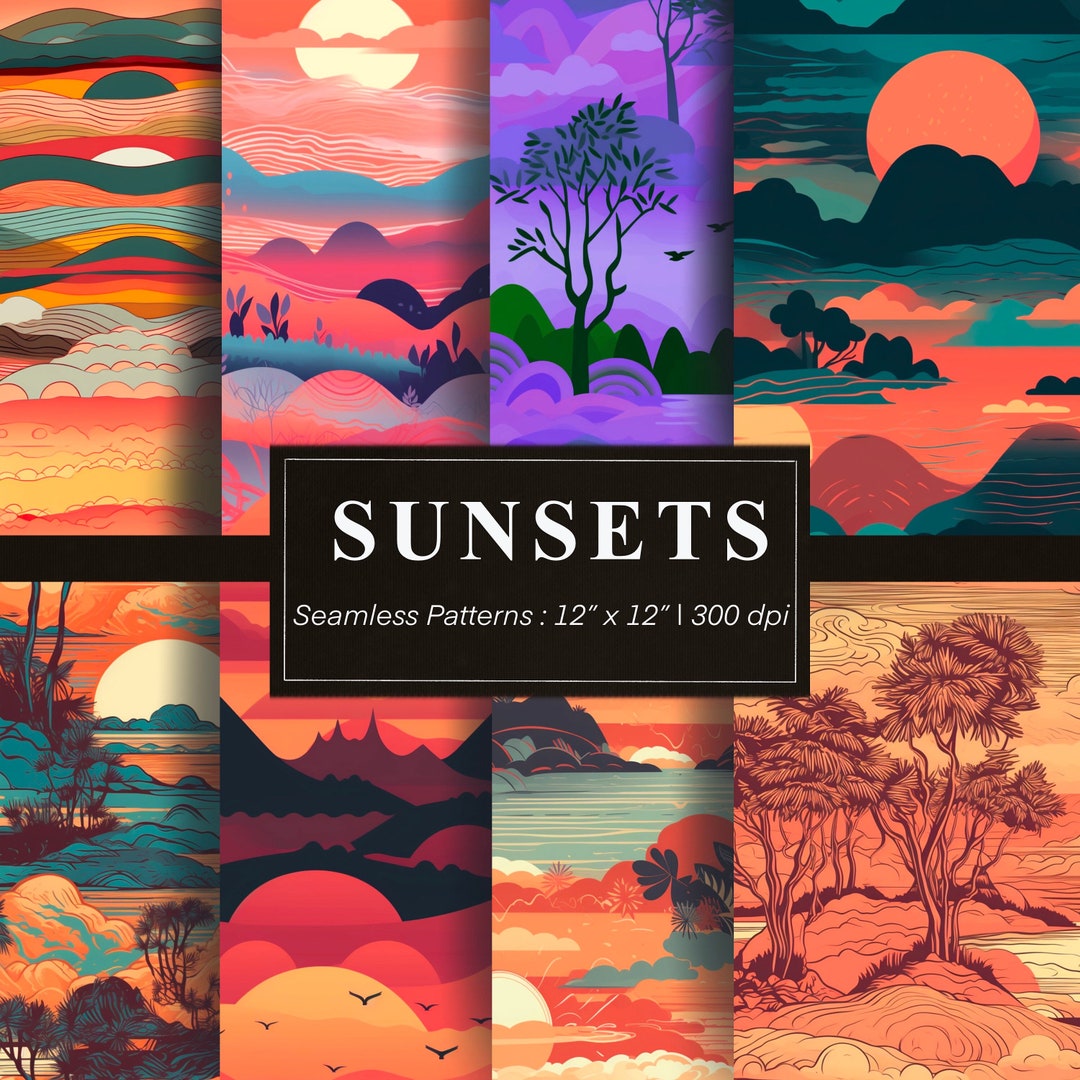 Sunset Digital Seamless Pattern - Digital Background, Digital Paper ...