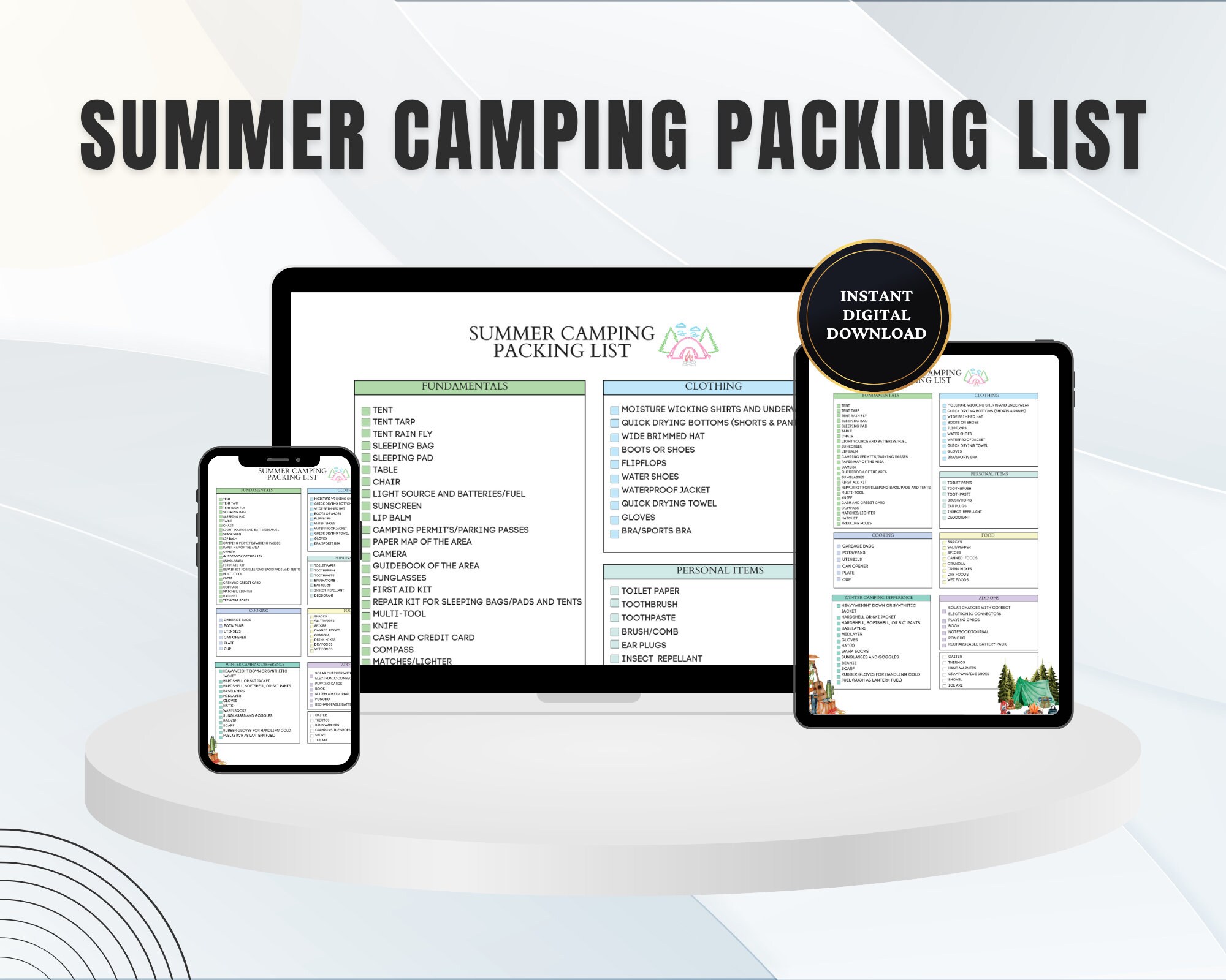 Camping Packing List Printable Camping Planner Summer Camp - Etsy UK