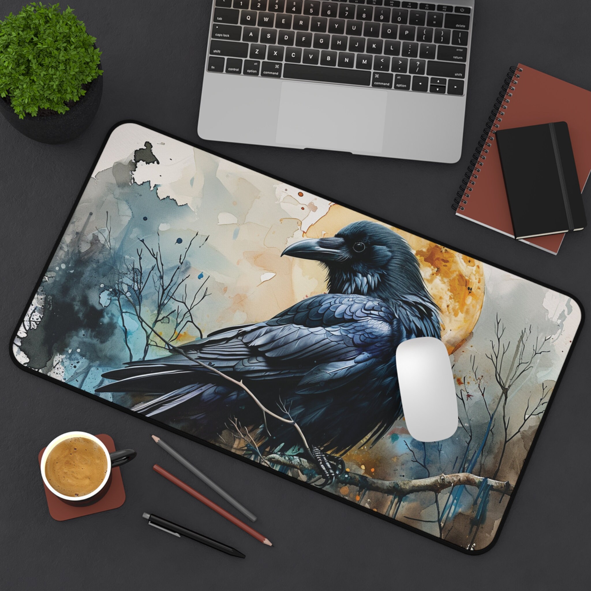 Crow Cottage Core, Desk Mat, Crow Profile, Crow Mouse Pad, Desk Pad ...