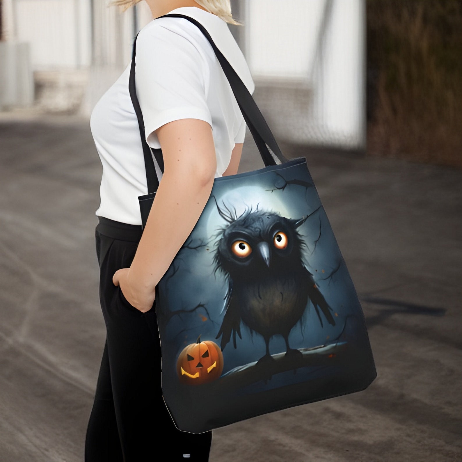 Creepy Crow, Scary Crow, Tote Bag, Creepy Bag, Halloween Tote, Spooky ...