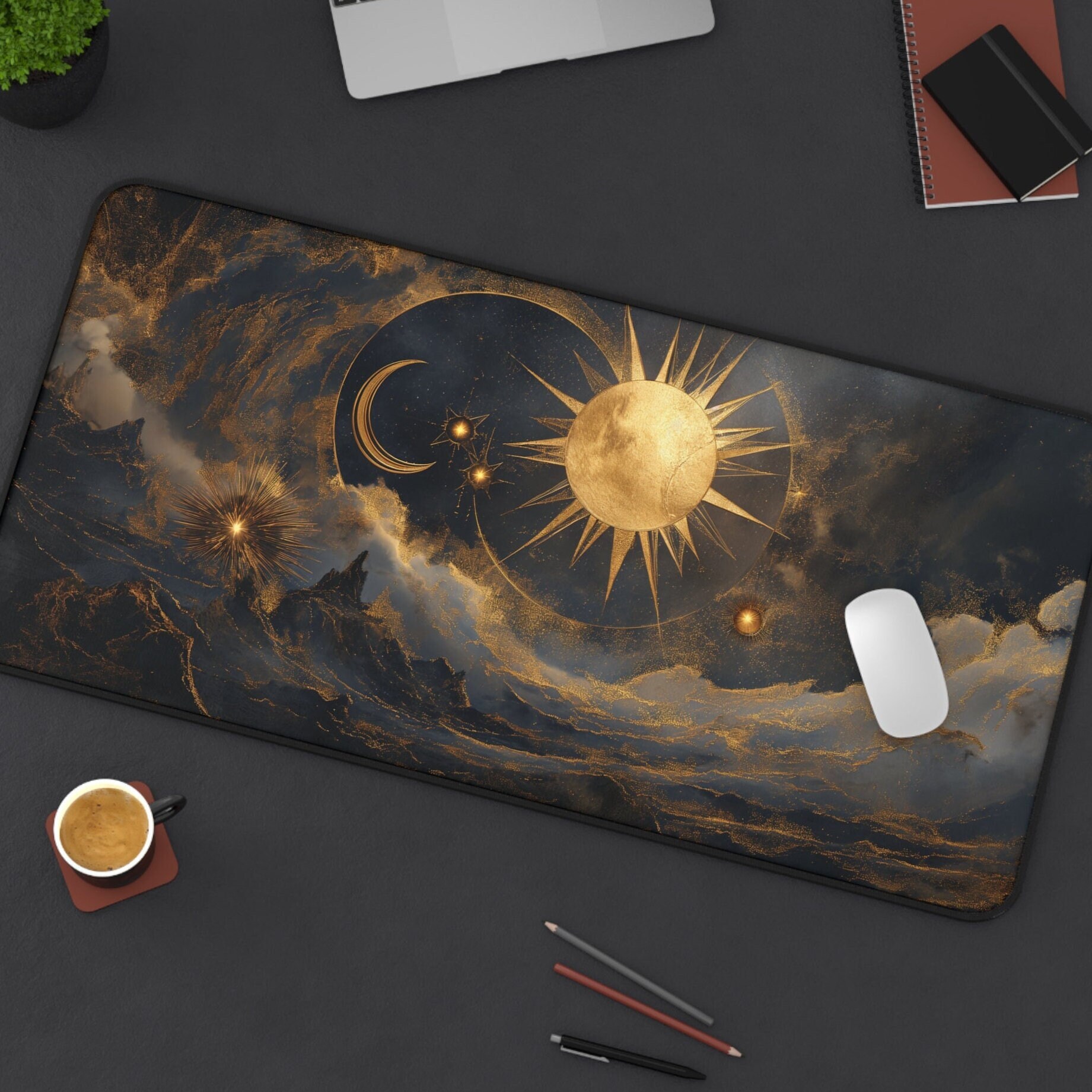 Sun Moon Stars Desk Mat ,celestial Desk Mats Mouse Pads, Desk Pad Moon ...