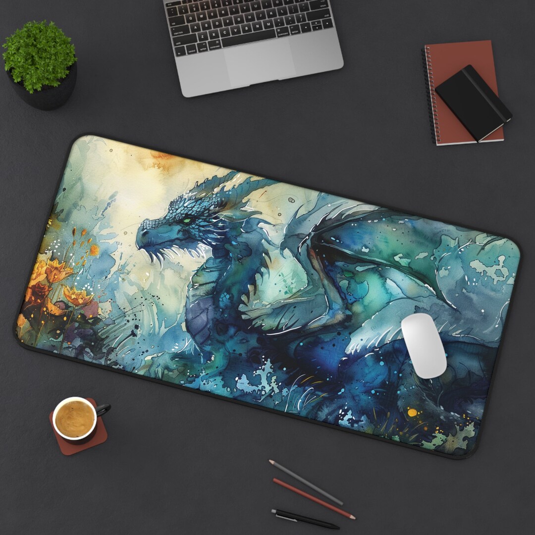 Blue Dragon Mystical Desk Mat, Magical Mouse Pad, Desk Pad Fantasy, Sci ...
