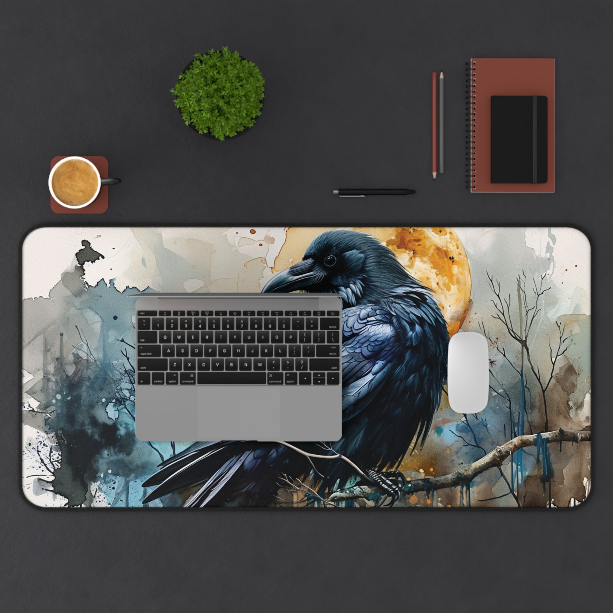 Crow Cottage Core, Desk Mat, Crow Profile, Crow Mouse Pad, Desk Pad ...