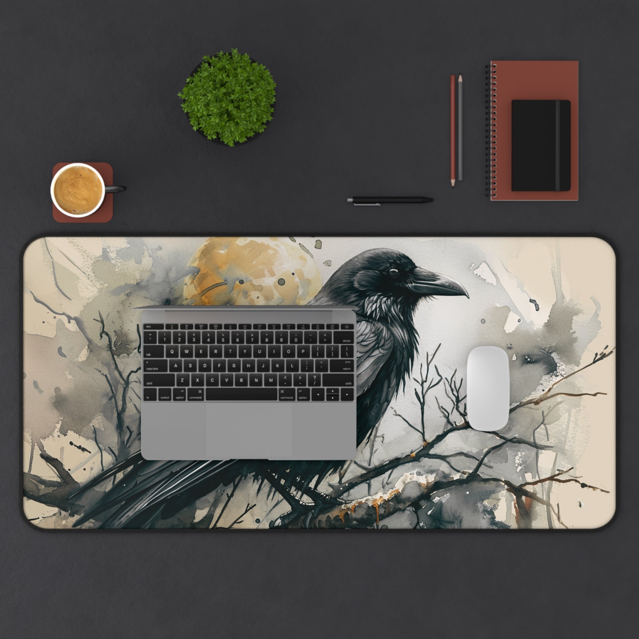 Gothic Crow Desk Mat, Crow Profile, Crow Mouse Pad, Desk Pad Crow, Bird ...