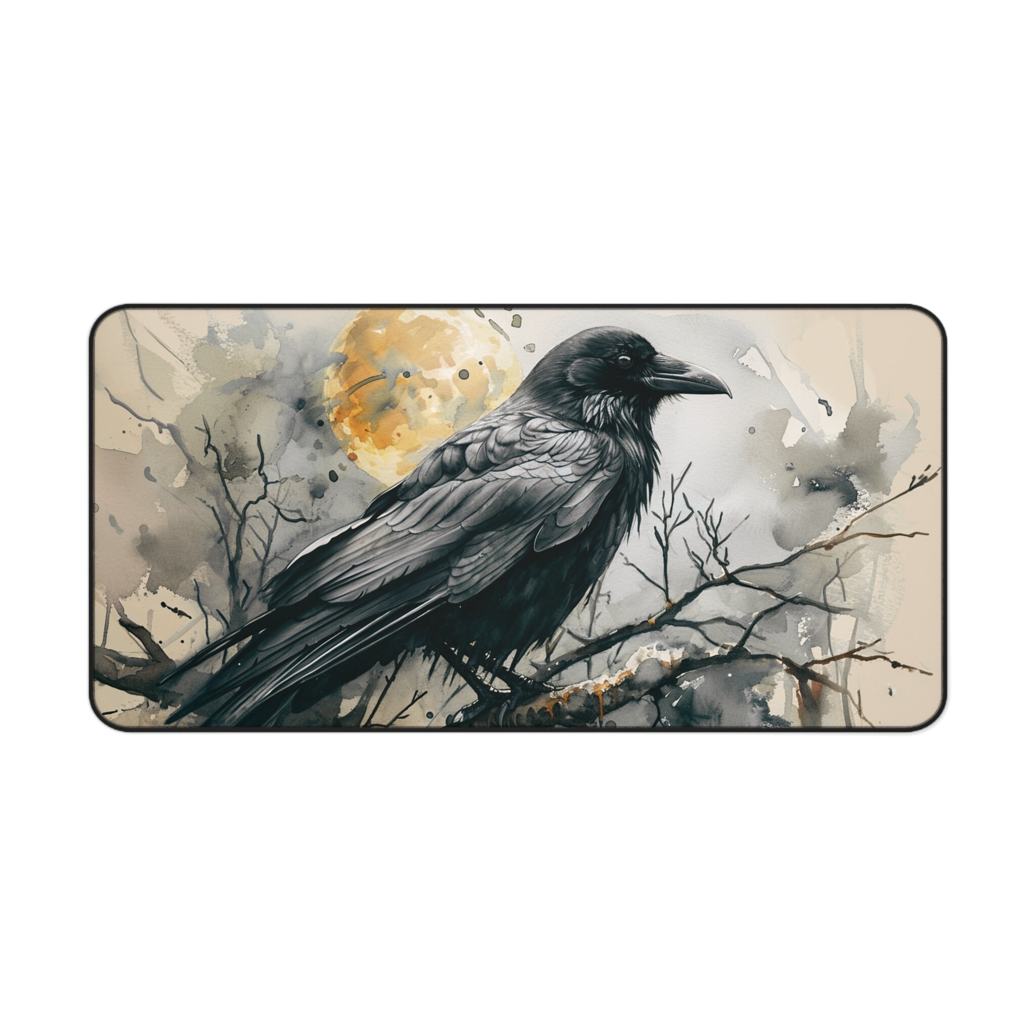 Gothic Crow Desk Mat, Crow Profile, Crow Mouse Pad, Desk Pad Crow, Bird ...