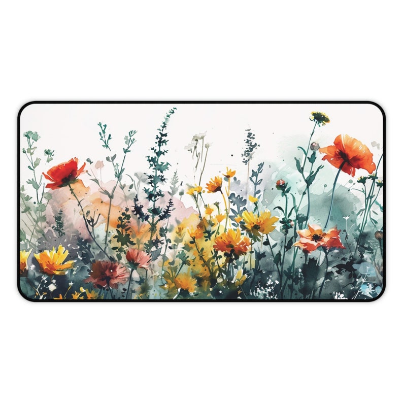 Wildflower Desk Mat, Floral Cottage Core Desk Mat, Boho Mouse Pad, Desk ...