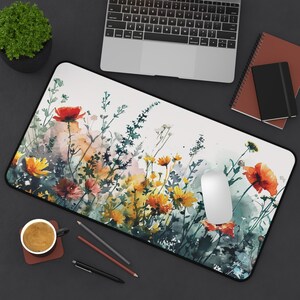 Wildflower Desk Mat, Floral Cottage Core Desk Mat, Boho Mouse Pad, Desk ...