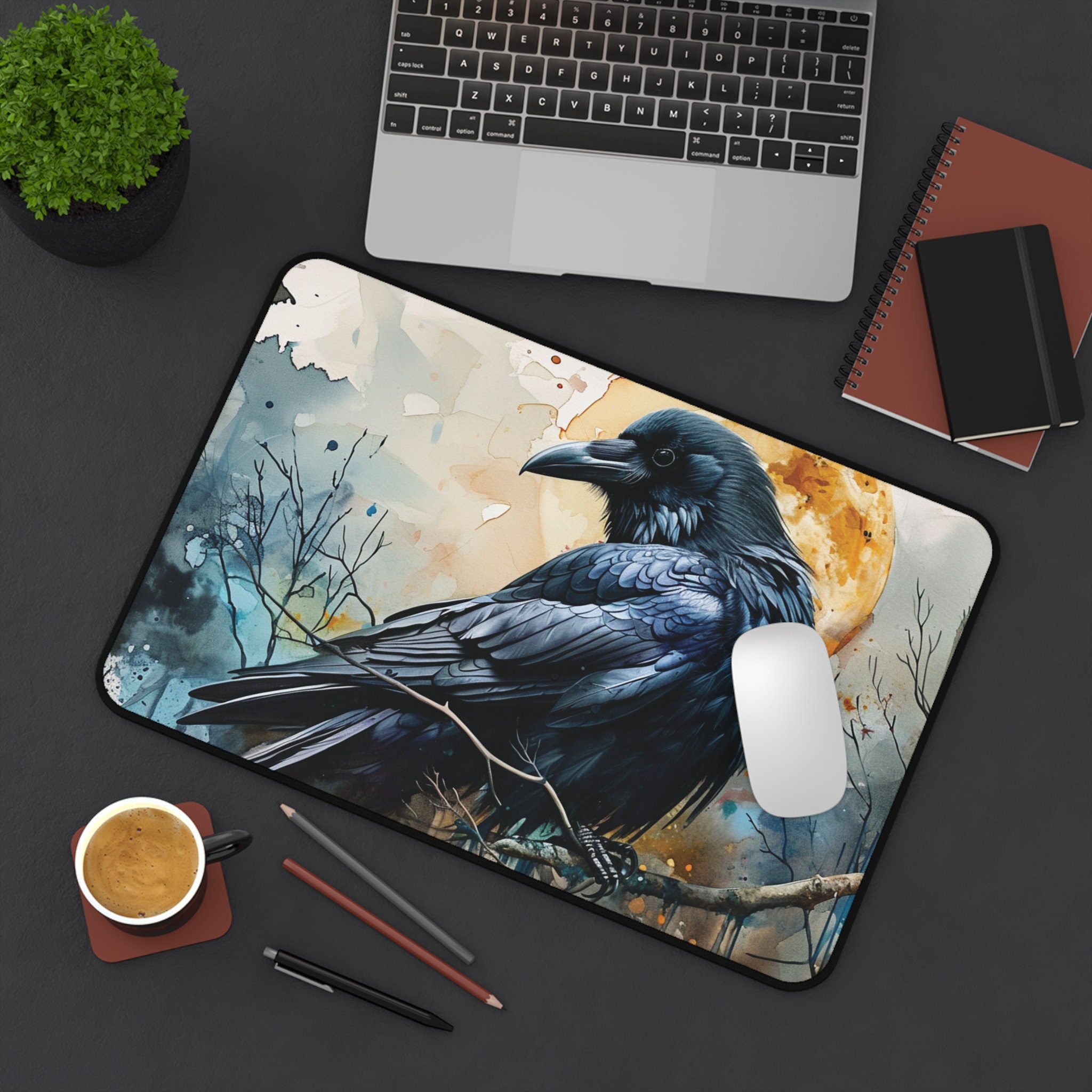 Crow Cottage Core, Desk Mat, Crow Profile, Crow Mouse Pad, Desk Pad ...
