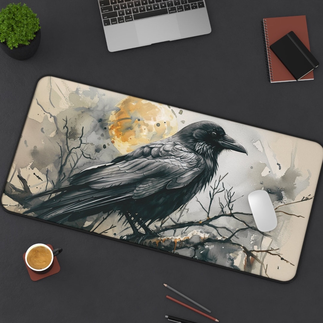 Gothic Crow Desk Mat, Crow Profile, Crow Mouse Pad, Desk Pad Crow, Bird ...