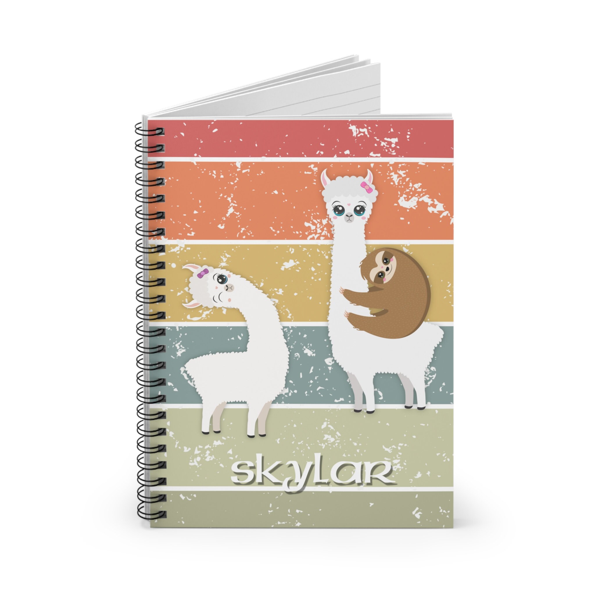 Personalized Llama and Sloth Rainbow Notebook, Animals Journal ...