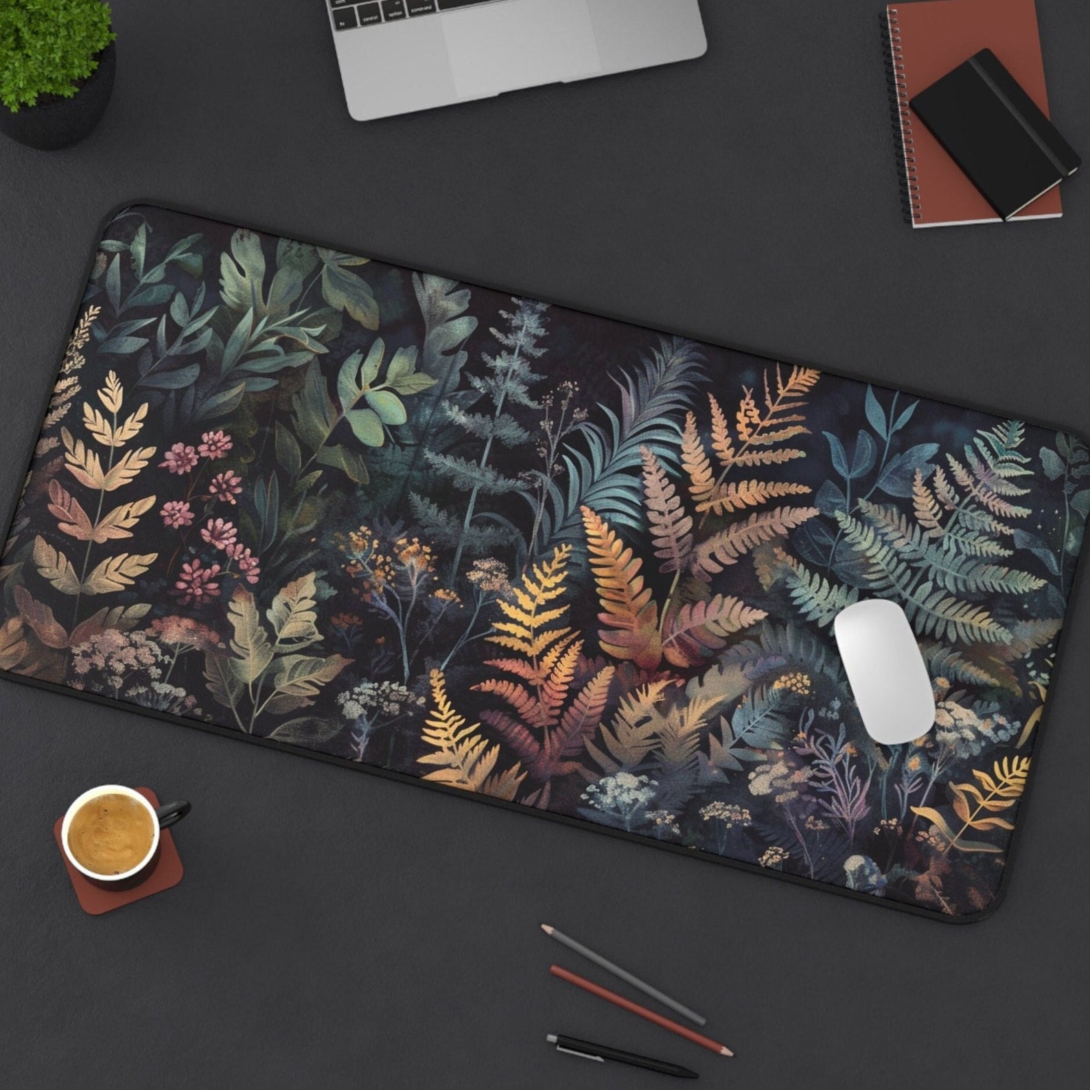 Ferns Boho Desk Mat, Cottage Core Mouse Pad, Desk Pad Flowers, Office ...