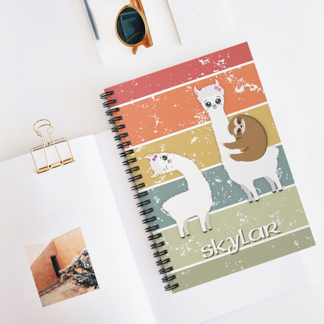 Personalized Llama and Sloth Rainbow Notebook, Animals Journal ...