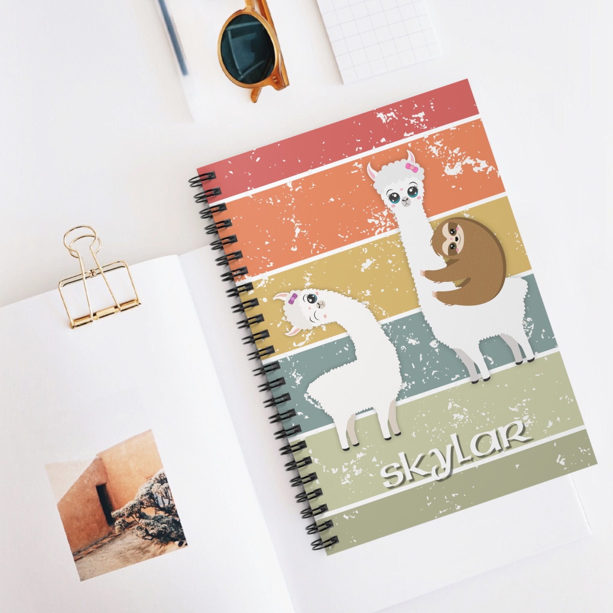 Personalized Llama and Sloth Rainbow Notebook, Animals Journal ...