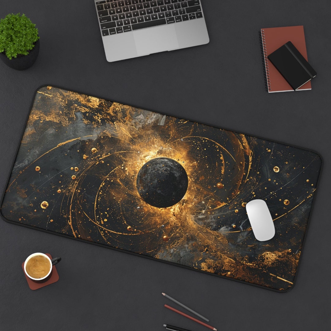 Eclipse Black Planet Desk Mat Celestial Mouse Pad, Desk Pad Moon ...