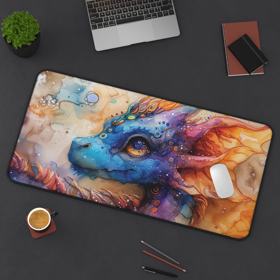 Cute Dragon, Mystical Desk Mat, Magical Mouse Pad, Desk Pad Fantasy ...