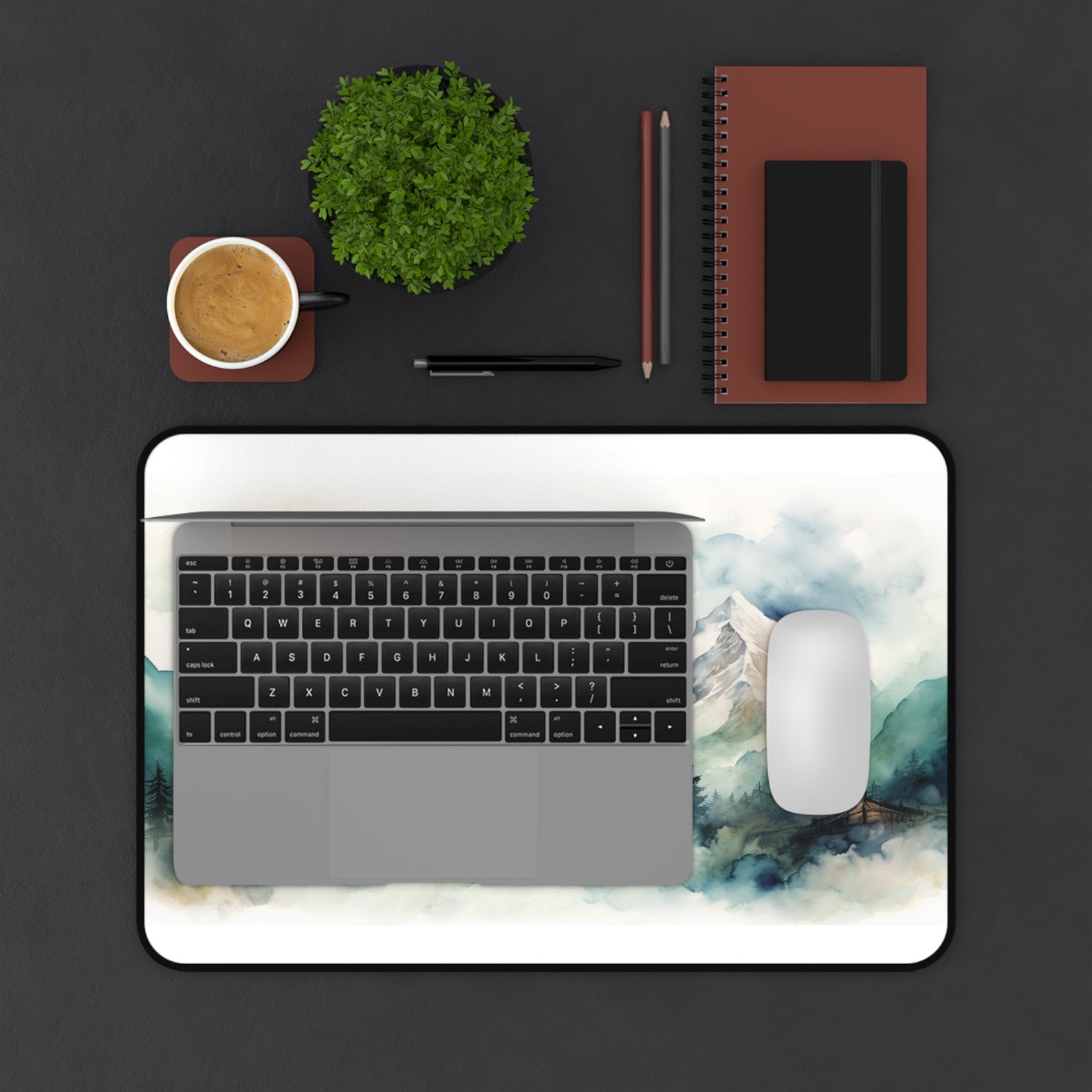 Ethereal Mountain Landscape Desk Mat, Mystical Mountains Mousepad ...