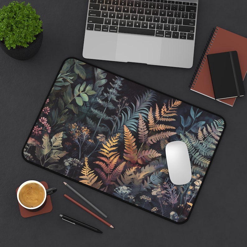 Ferns Boho Desk Mat, Cottage Core Mouse Pad, Desk Pad Flowers, Office ...