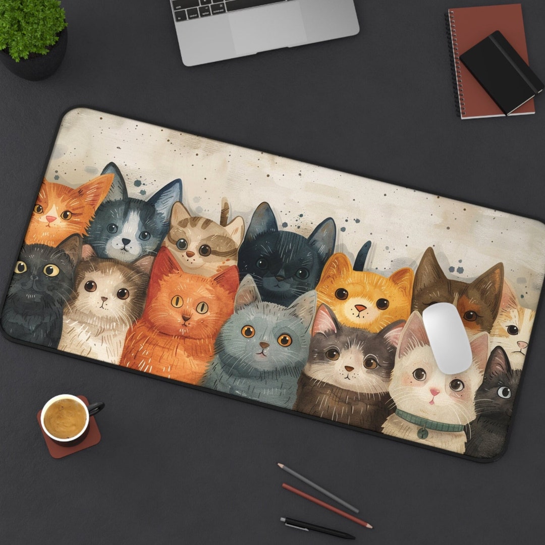 Cats Desk Mat, Boho Cottage Core Mouse Pad, Desk Pad Cute Kitten Desk ...