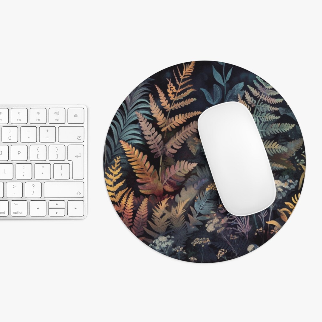 Boho Ferns Round Mouse Pad - Office Desk Decor, Unique Bohemian Style ...