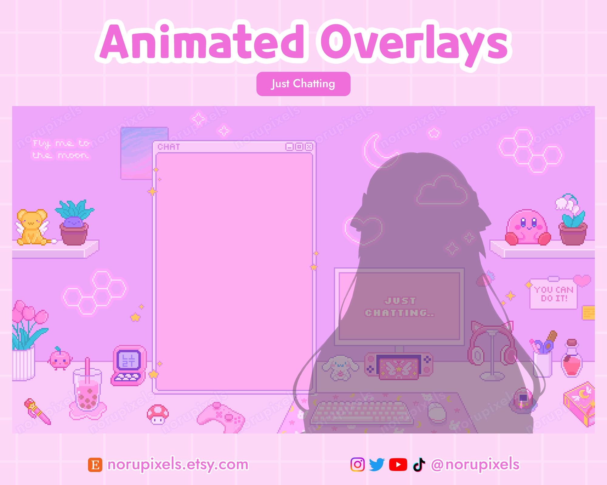 Kawaii Pink Gamer Desk Animated Stream Overlays | Vtuber Animated ...