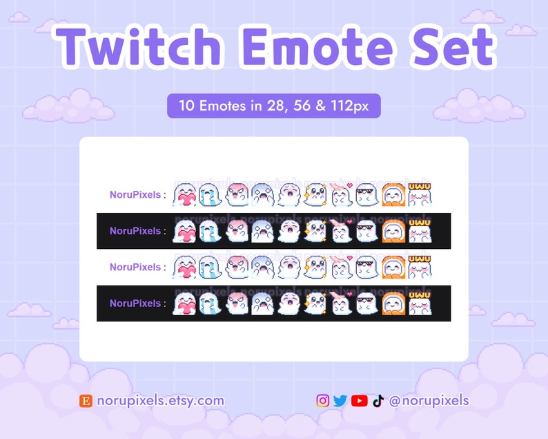 Kawaii Pixel Ghost Emote Set for Twitch Stream | Premade Twitch Emotes ...