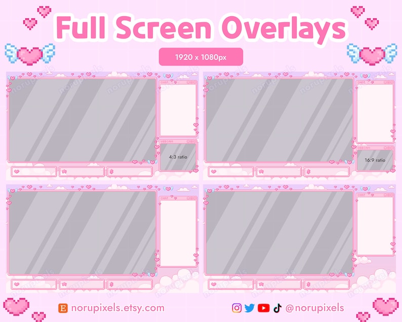 Kawaii Heart Stream Overlay Set for Twitch | Valentines Twitch Stream ...